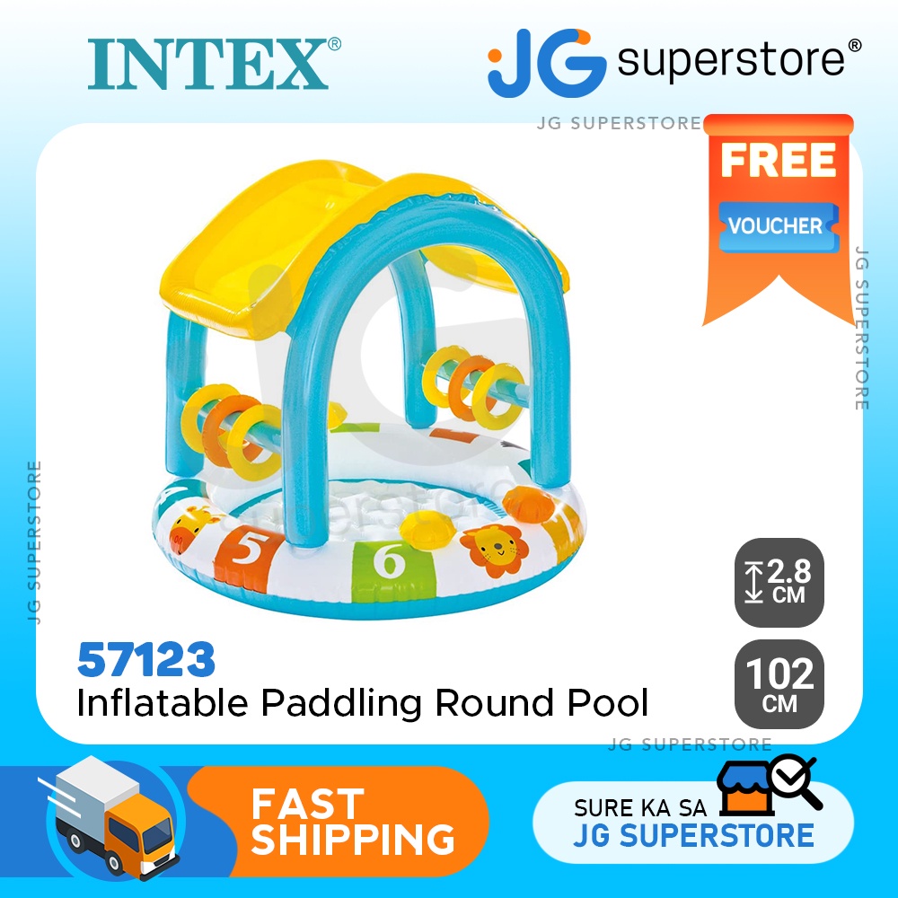 Intex 57123 1.02m x 86cm Outdoor Inflatable Sun shaded Baby pool with ...