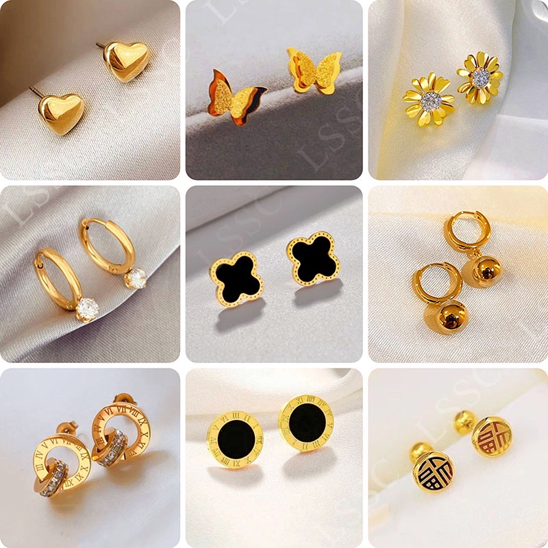 Hikaw Gold Heart Earrings for Women Non Tarnish Round Hypoallergenic ...