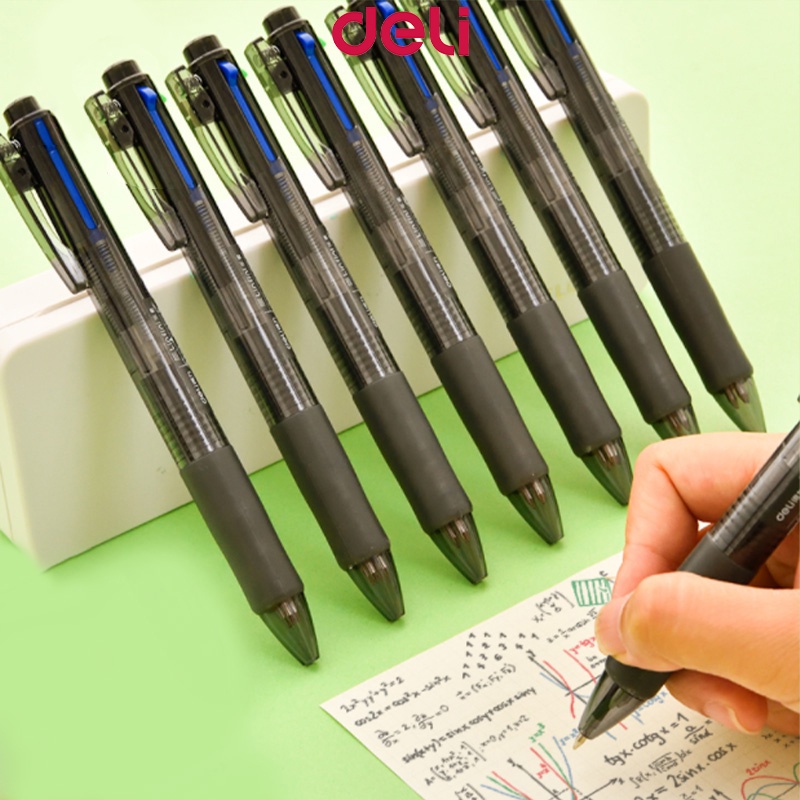 Deli Ballpoint Press Pen 4 Color Pen 0.7mm Writing Pen 4 in 1 Ballpen ...