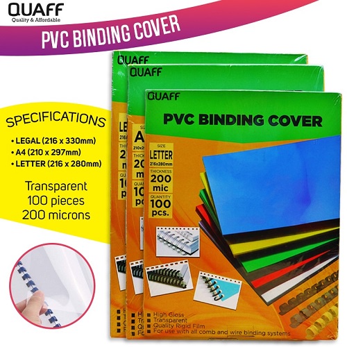 Quaff PVC Binding Cover 200micron Short | A4 | Long (100pcs/pack ...