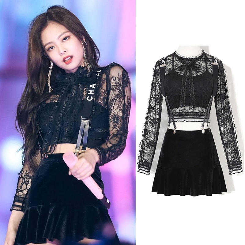 Blackpink Jennie Stage Performance Costumes Sexy Black Lace Jazz ...