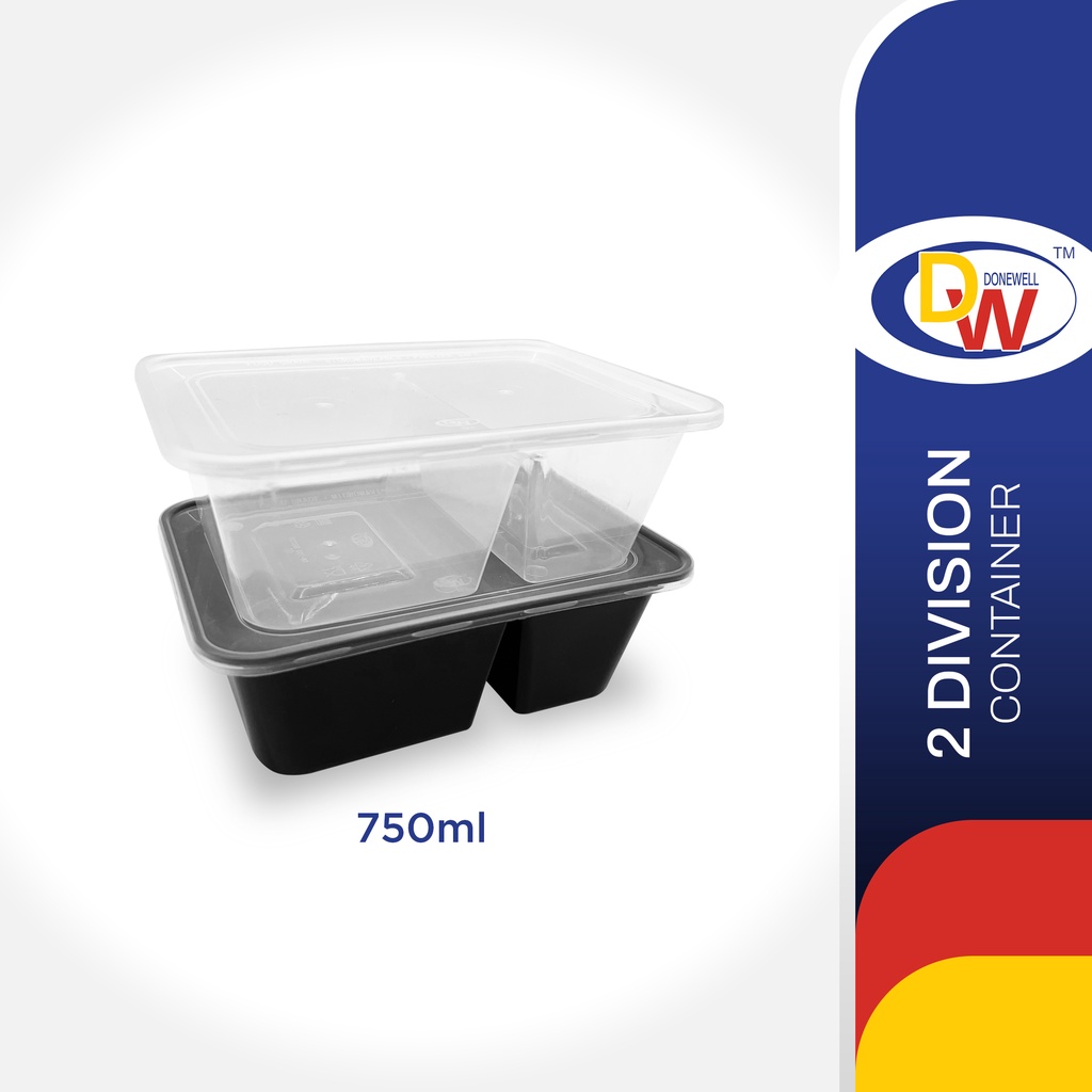 Donewell 2 Division Rectangle 500ml, 750ml Microwavable Food Container ...