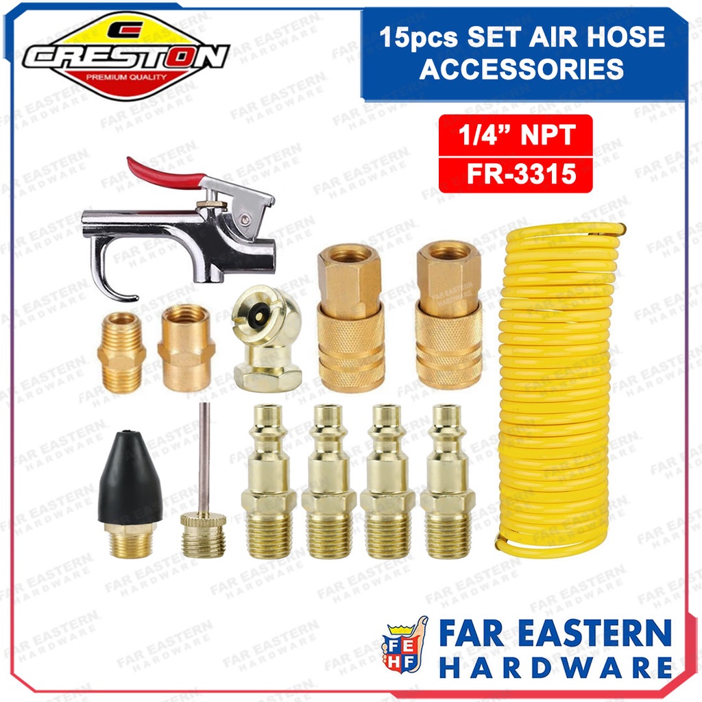 CRESTON Air Hose Coupling & Accessories Kit 15pcs Set FR-3315 CRAR ...