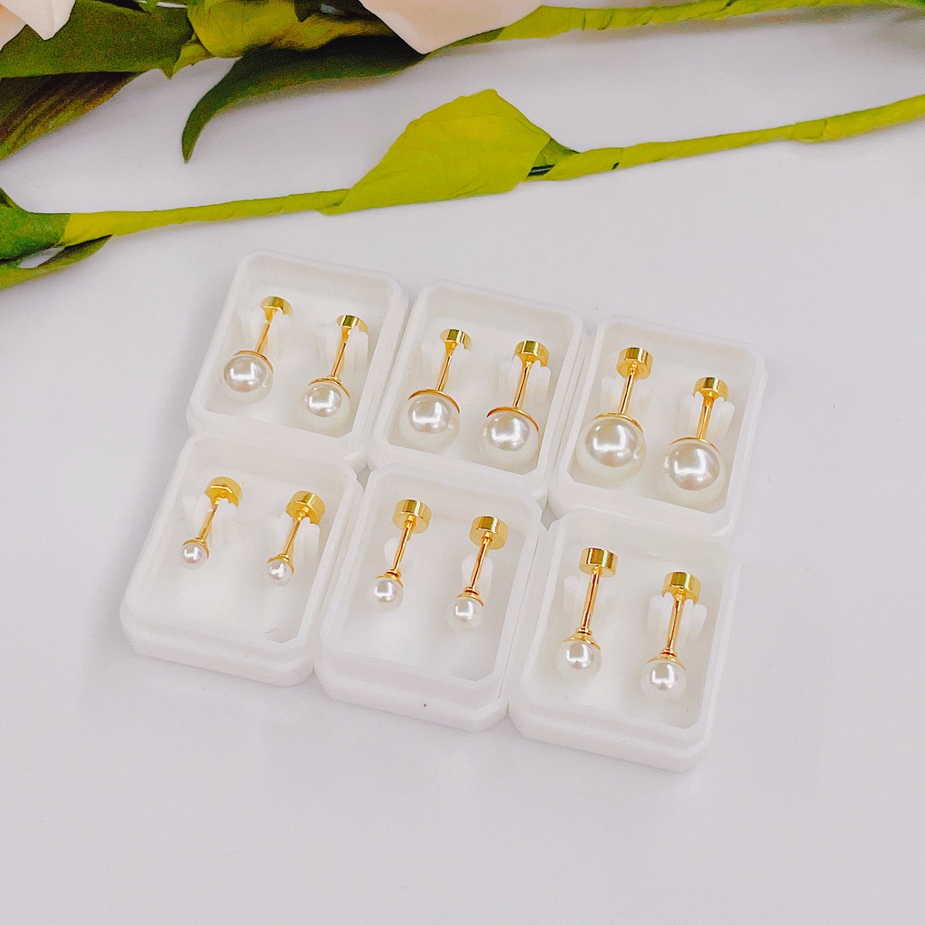 [BY]18K Golden Stainless Steel Pearl Screw Back Stud Earrings For ...