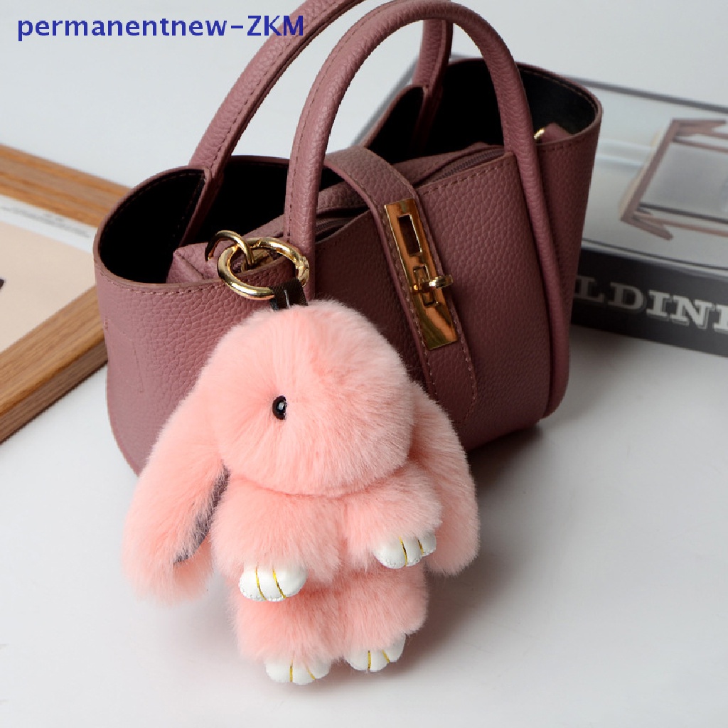 [permanentnew] Rabbit Keychain Ring Fluffy Real Fur Pompon Bunny ...