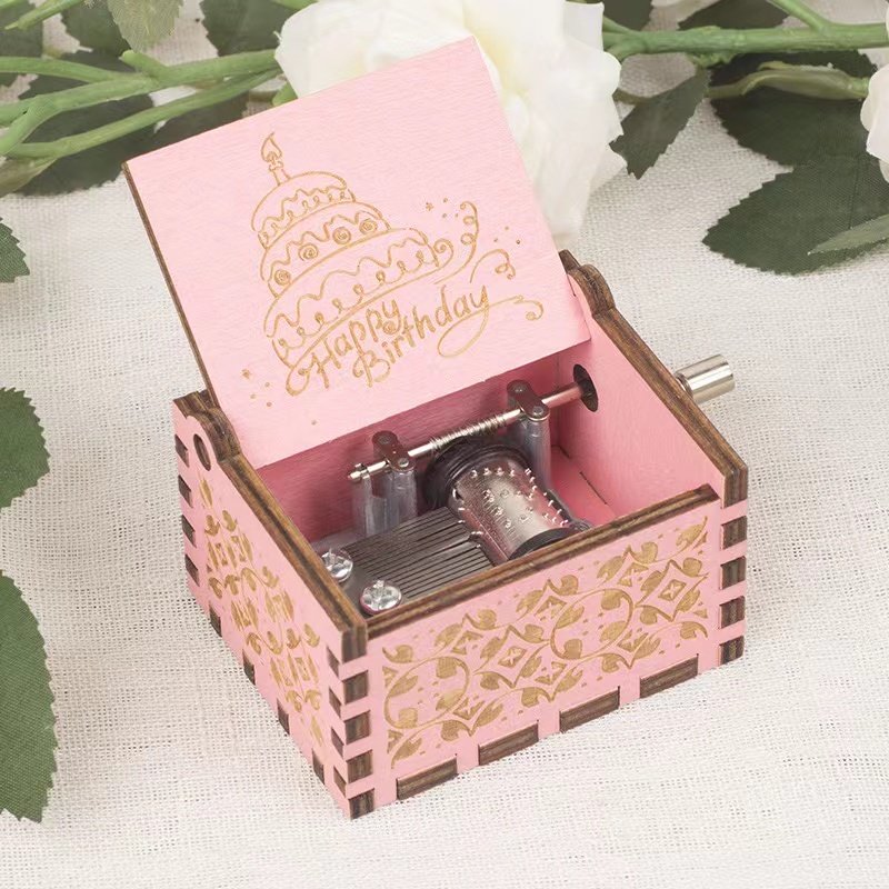 [Coisíní] Happy Birthday Music Box Octave Box Wooden Hand-cranked Retro ...