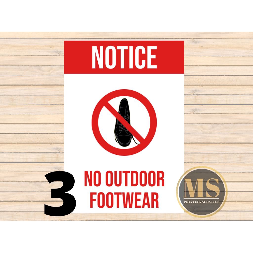No Shoes Slippers Signage (Laminated Signage and Waterproof Vinyl ...