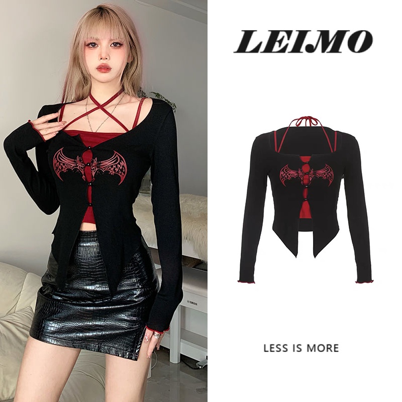 New Style Red Bat Print Long-Sleeved Cardigan+Halterneck Two-Piece Sexy ...