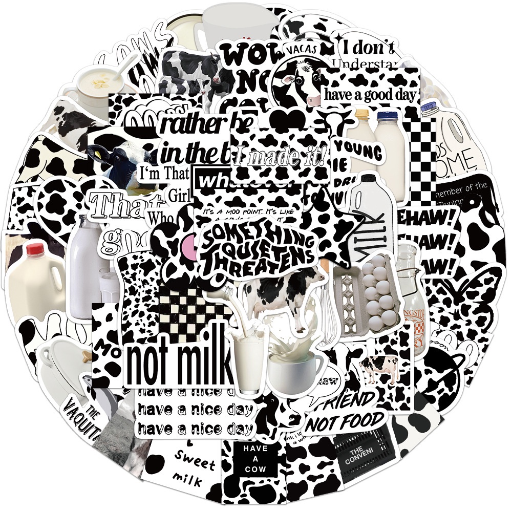 65PCS Ins Style Black White Check Cow Milk Stickers For Motorcycle ...