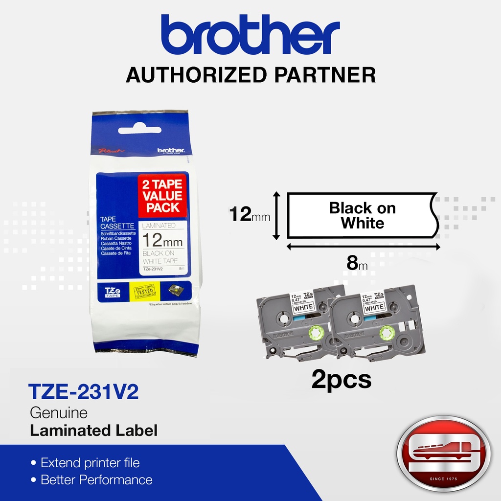 Brother TZe-231 V2 "2sets" Black on White Tape for P-Touch | Shopee Philippines