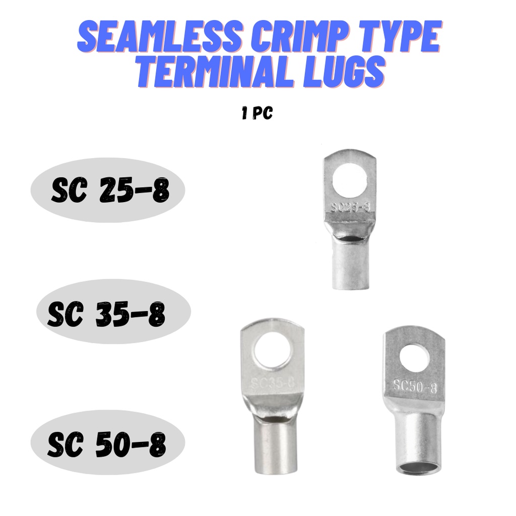 Ring Type Seamless Crimp Type Terminal Lugs SC25-8 , SC35-8 , SC50-8 ...