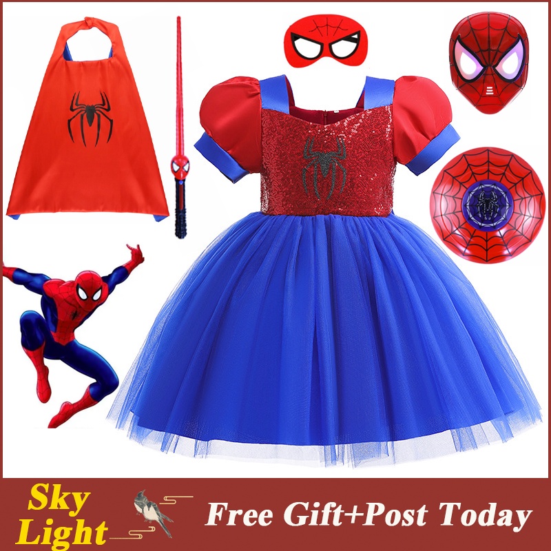 Spiderman Costume Cosplay Girls Blue Dress For Baby Girl Mesh Tutu ...