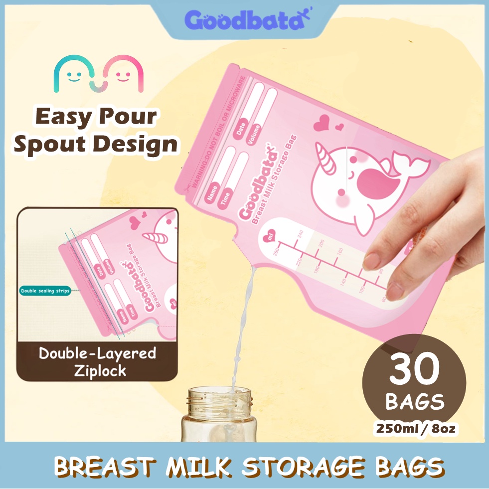 Goodbata Breast Milk Storage Bags Zip Lock 250ML Clean Standable Design ...