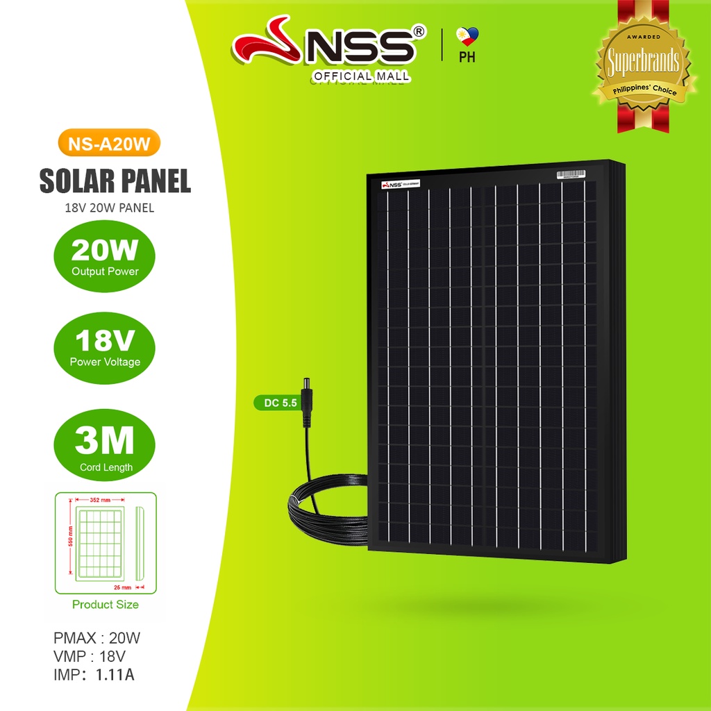 NSS Solar Panel 20 watt 18V Portable Solar Charger High Efficiency ...