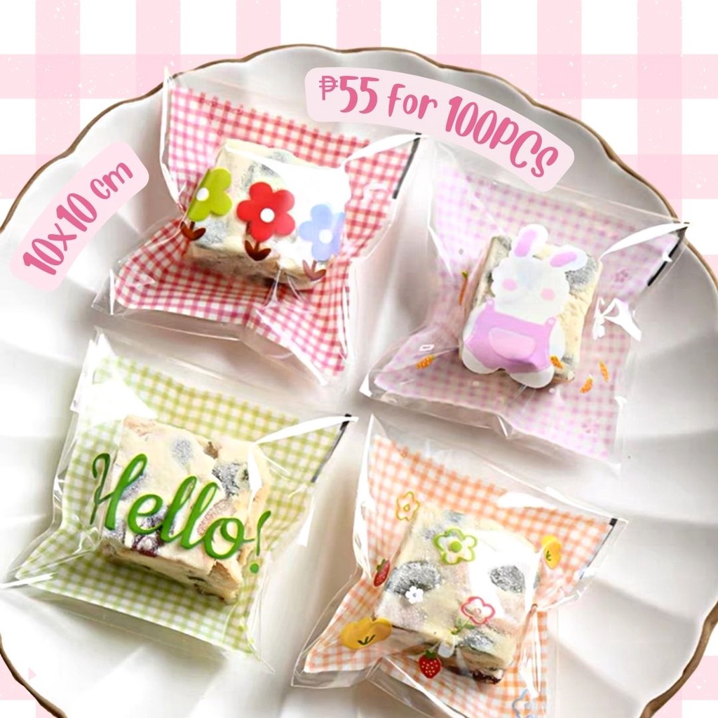 FP1554 (100 PCS) 10x10 CM Kawaii Floral Hello Cookie Candy Treat Pastry ...