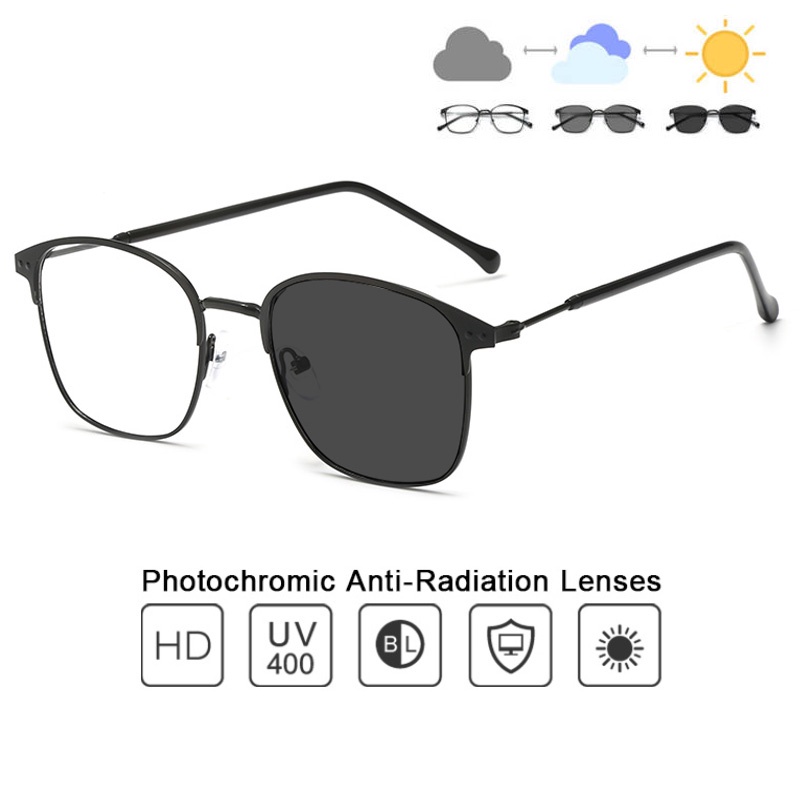 Photochromic Anti Radiation Eyeglass Square Women Men Metal Computer ...
