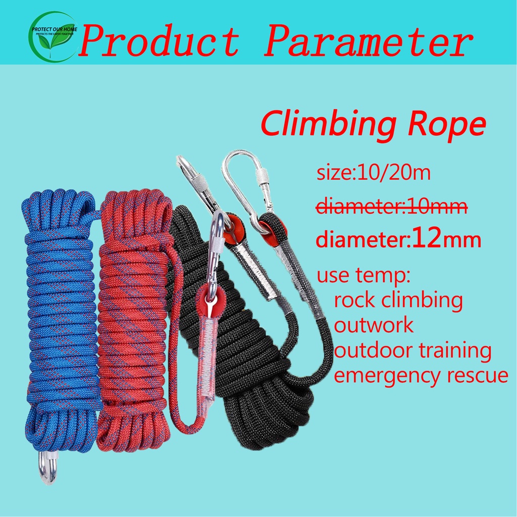 【PH STOCK】10/20M Static Utility Rope With 2 Carabiner Outdoor Safety ...