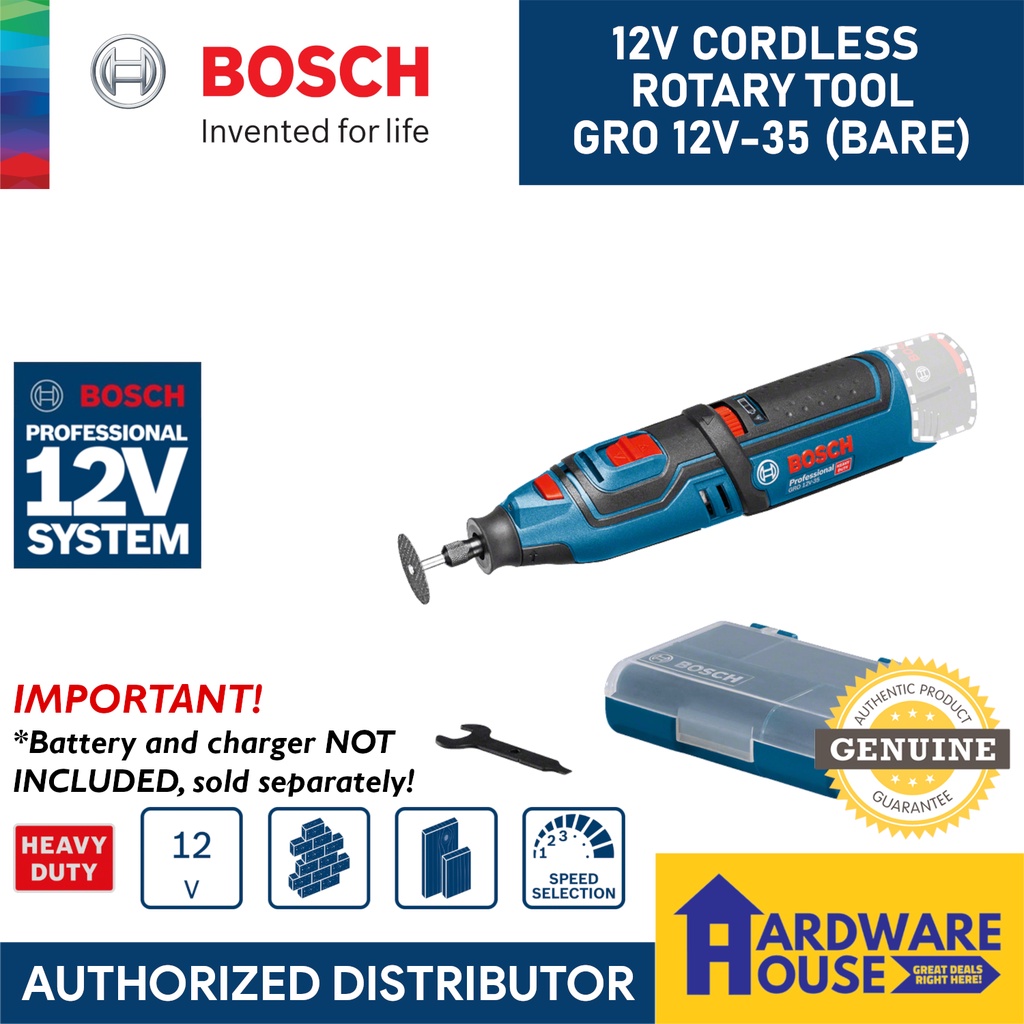 ORIGINAL BOSCH 12V Cordless Rotary Tool GRO 12V-35 Die Grinder Drill ...