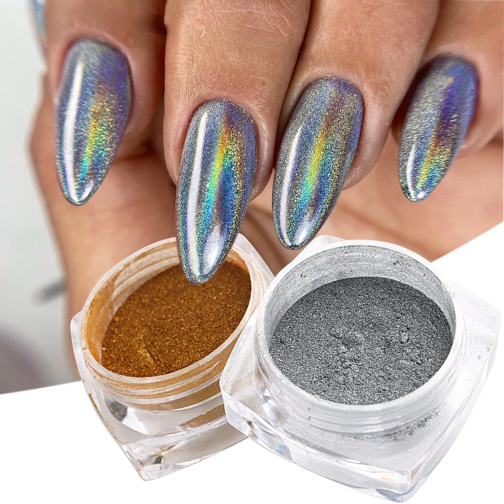 Holographic Nail Powder Gold Silver Reflective Glitter Chrome Pigment ...