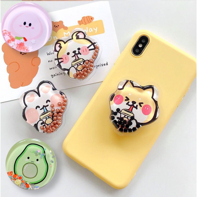 3D Liquid Quicksand INS Milktea Peach Avocado Design Phone Grip ...