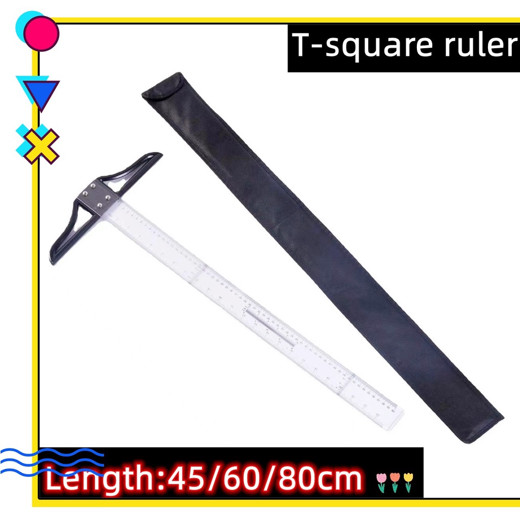 45/60/80cm Plastic T Square Acrylic Graduated Ruler Drafting Detachable ...