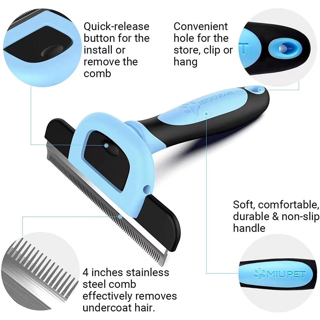 Pet Dogs Cats Deshedding Grooming Brush Wide Stainless Steel Safety ...