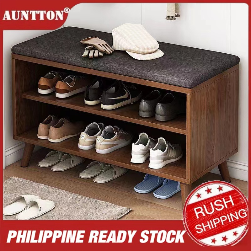 COD Shoes Bench Stool Organizer Footstool With Soft Cushion Shoe Rack ...
