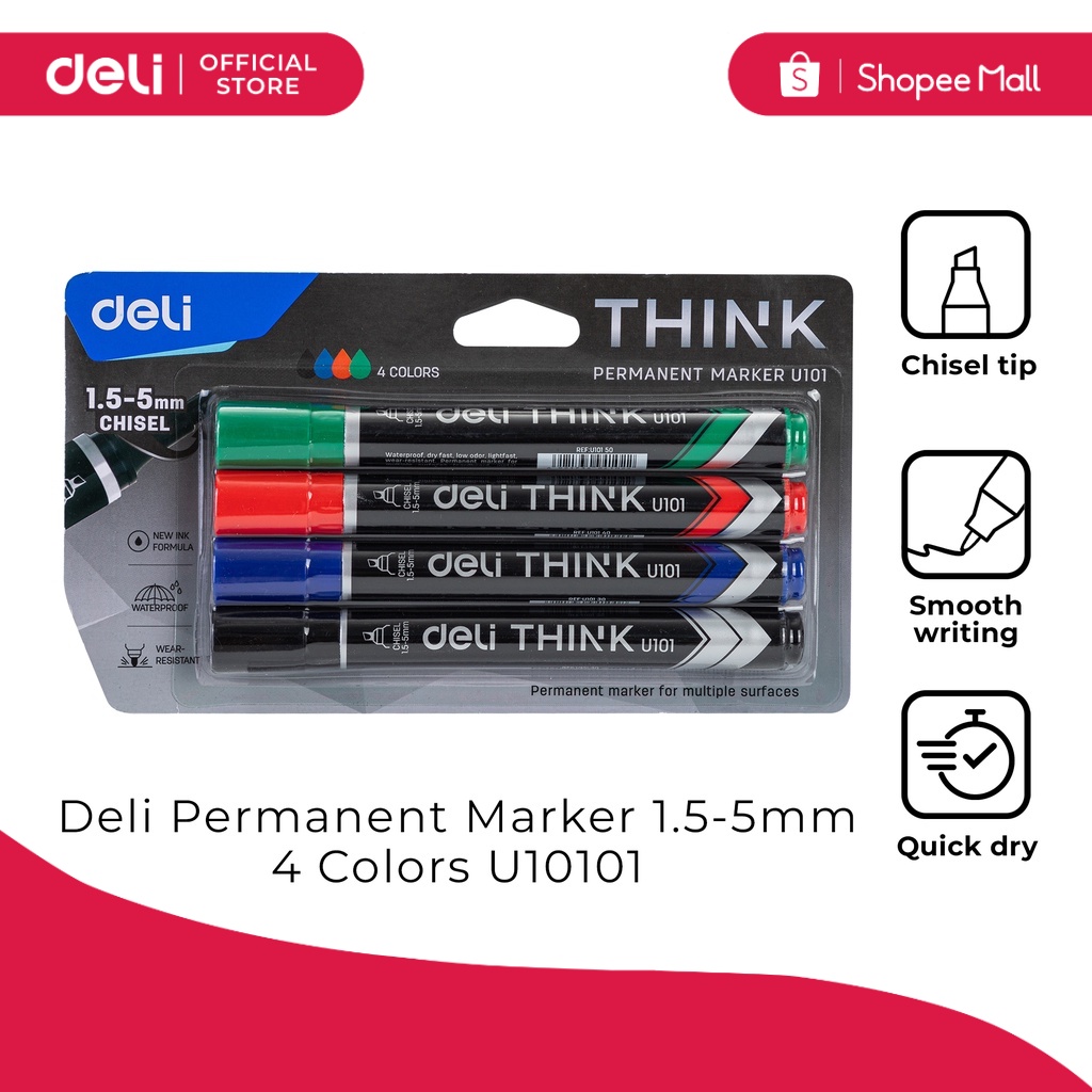 Deli U10101 Permanent Marker 1.5-5mm 4 Colors [79U10101] | Shopee ...