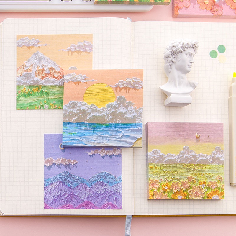 Three-dimensional sticky note Korean version INS landscape oil painting ...