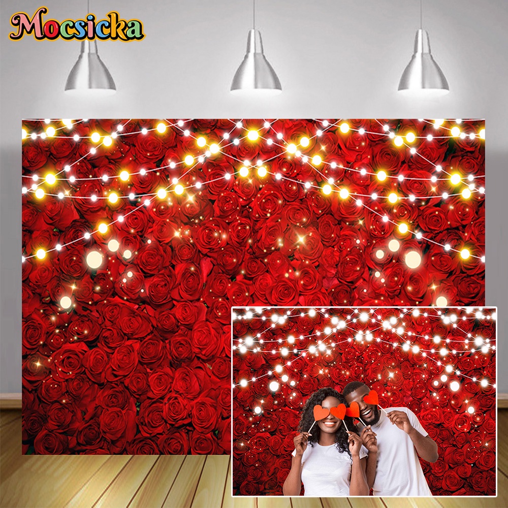 Red Rose Flowers Backdrop Valentine's Day Glitter Lights Wedding ...