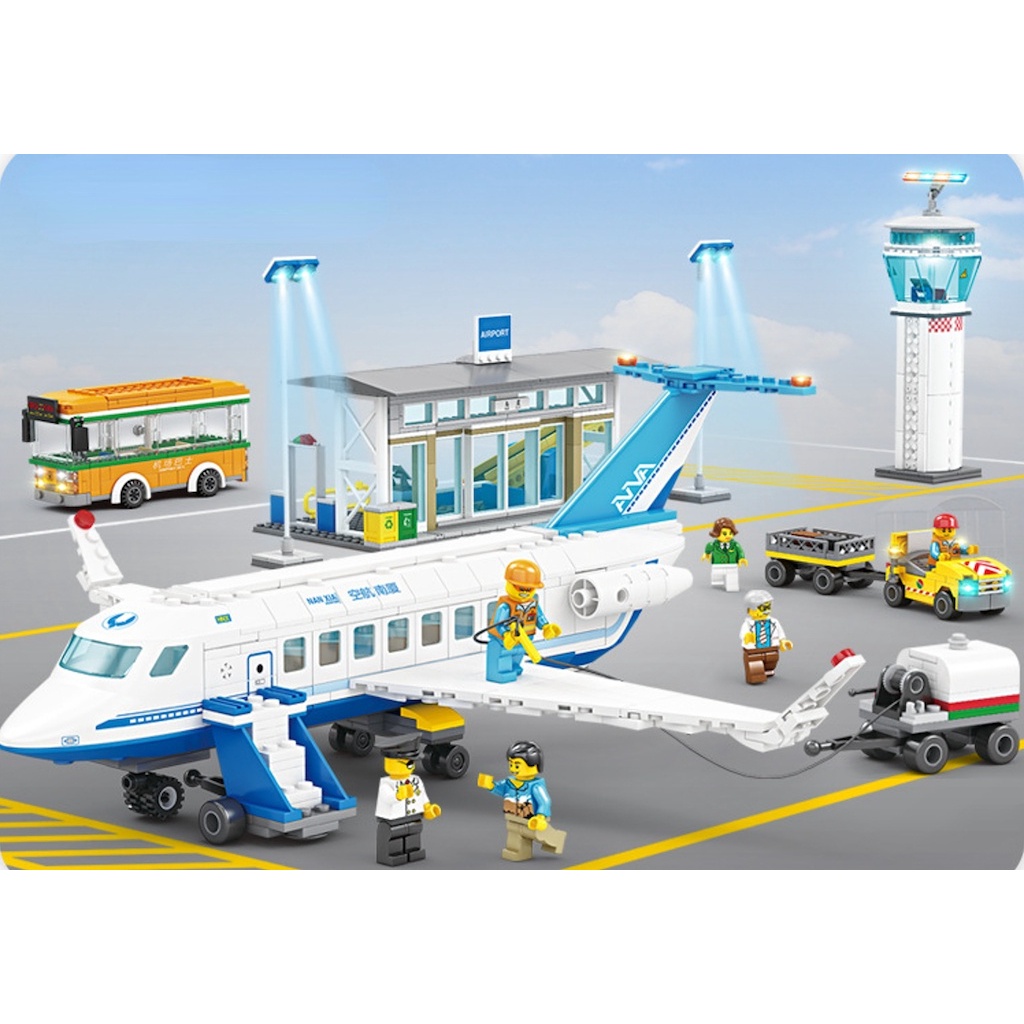 1003PCS MOC City Airport Terminal Airplane Tower Figure Bus Scene Model ...