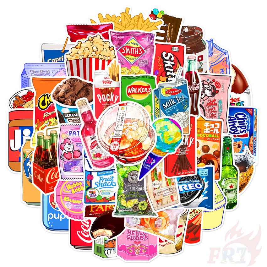 50Pcs/Set Yummy Delicious Food Series 06 Snacks Drinks Candy Stickers ...