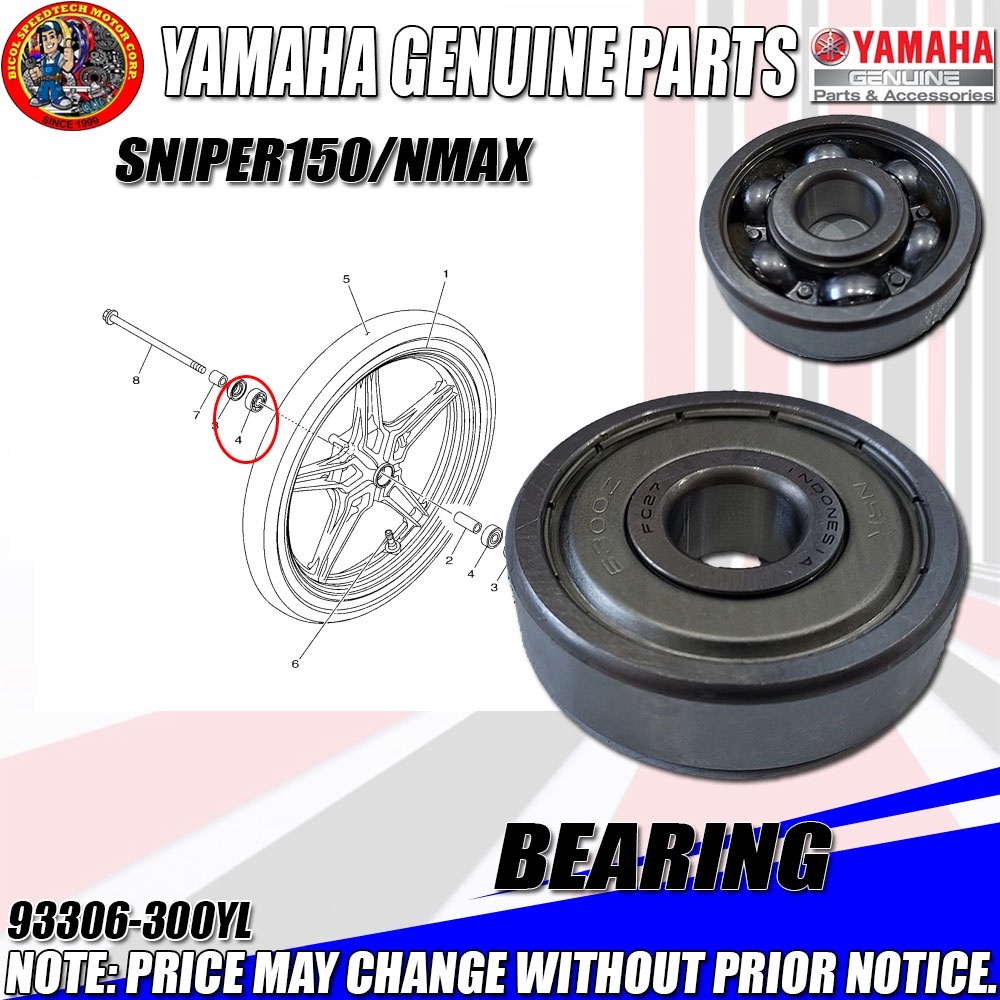 SNIPER 150/NMAX/VEGA FORCE FRONT/REAR AXLE WHEEL BEARING (YGP) (GENUINE: 93306-300YL, 93306 ...