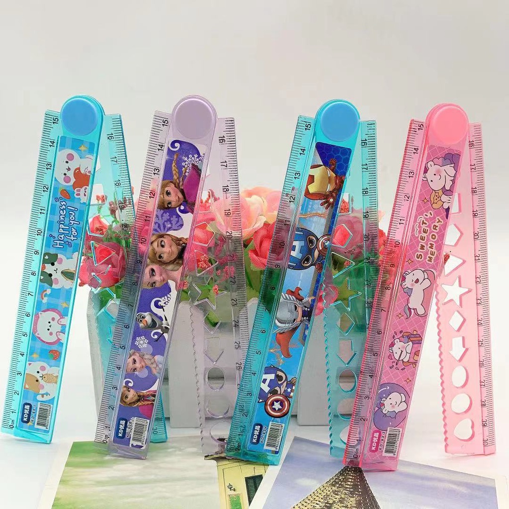 30cm Cute Cartoon Ruler Folding Stationery Plastic Foldable Ruler ...