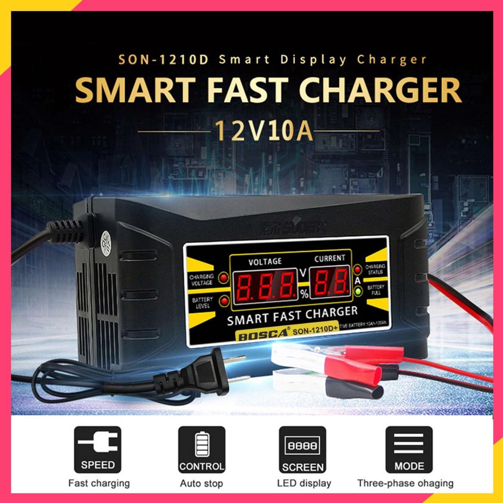 SOUER 12V 10A/6A Auto Fast Smart Dual Display Lead-Acid Battery Charger ...