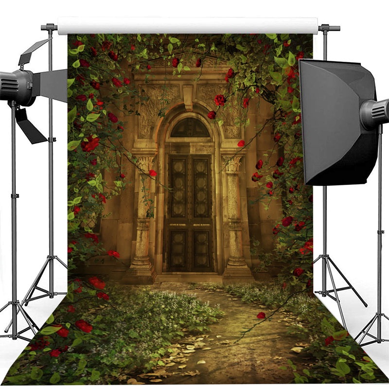 Retro House Arch Door Photography Backdrops For Photo Studio Red Rose ...