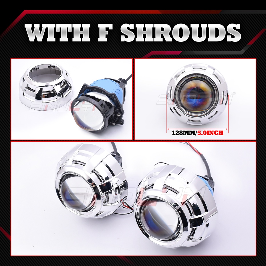 130W 3.0 Inch Bi LED Blue Projector Lens H4 H7 H1 H11 9005 9006 Headlight 28000lm 3 Reflectors ...