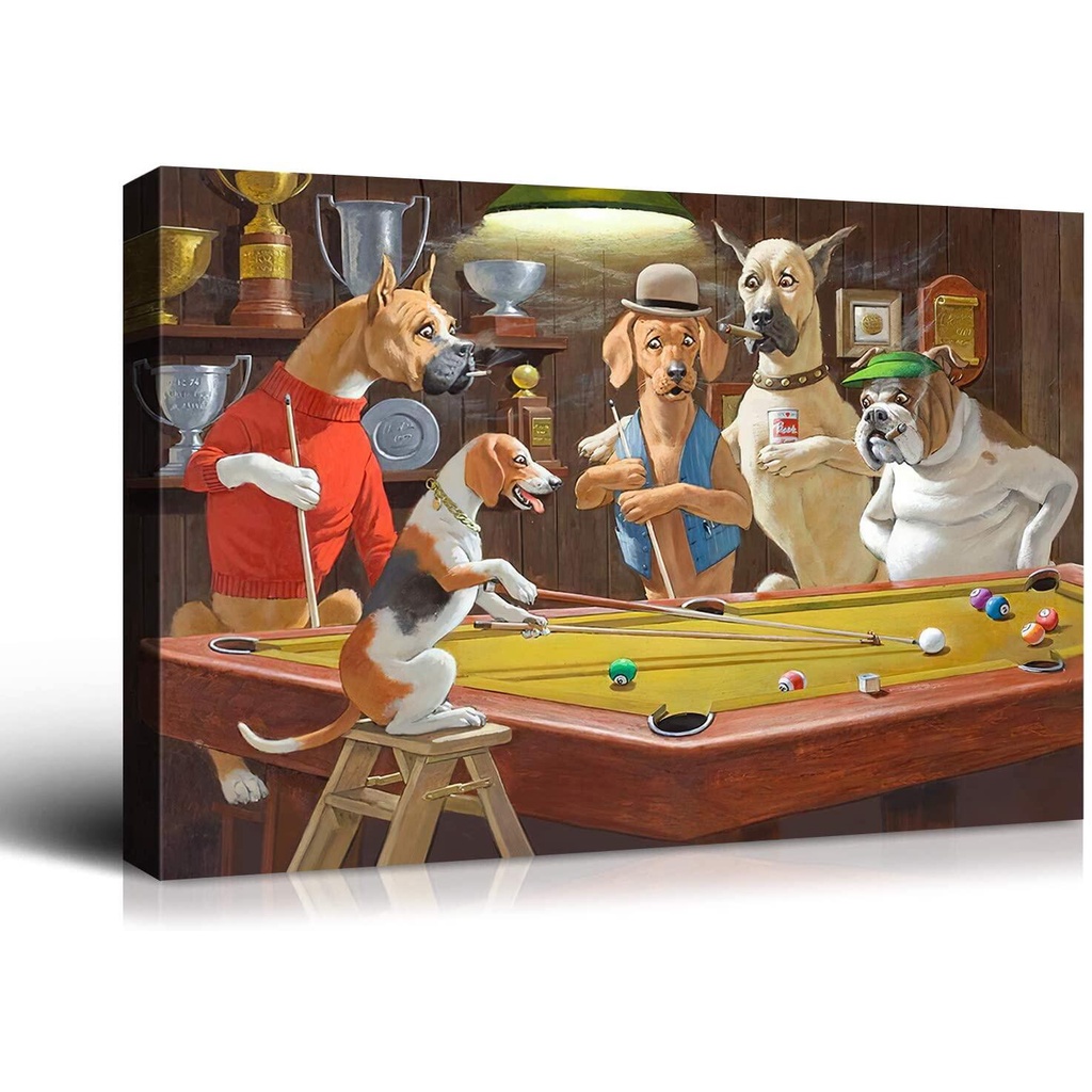 Dogs Playing Pool Painting Reproduction Artwork Print On Canvas Modern ...