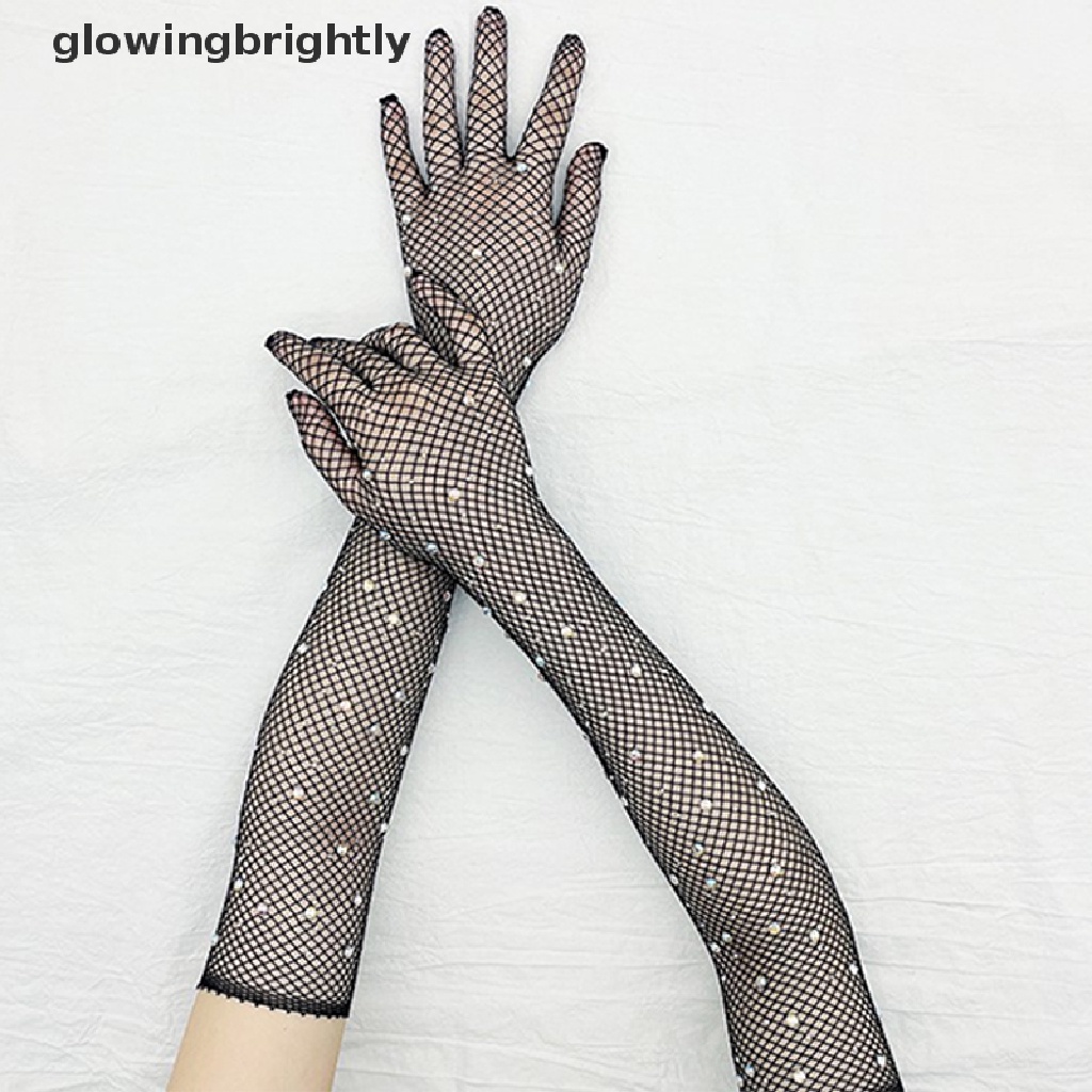 Black White Red Long Mesh Gloves With Rhinestones Hollow Fishing Net ...