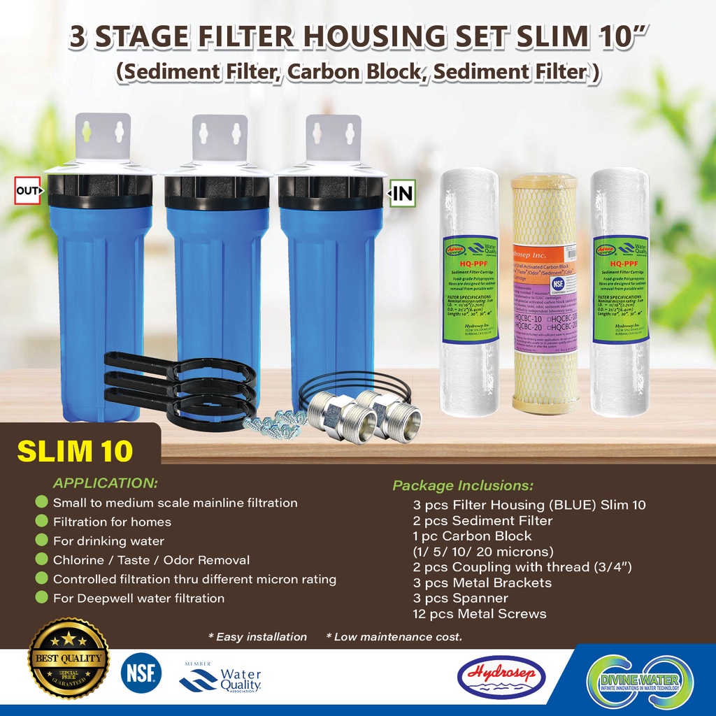 3-Stages Water Filtration System (Slim 10") Blue | 3/4" NPT | Shopee ...