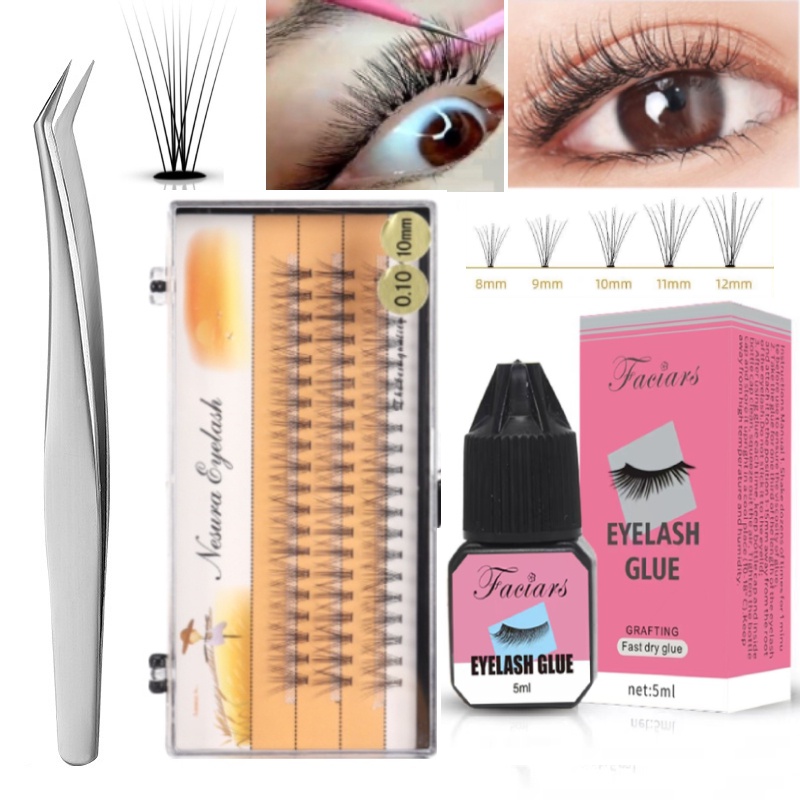 10D Natural False Eyelashes DIY Individual Lashes 0.10mm 10Root/cluster ...
