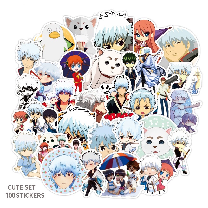 100 PCS/lot Anime GinTama Sakata Gintoki Kagura Sadaharu Stickers Toys ...