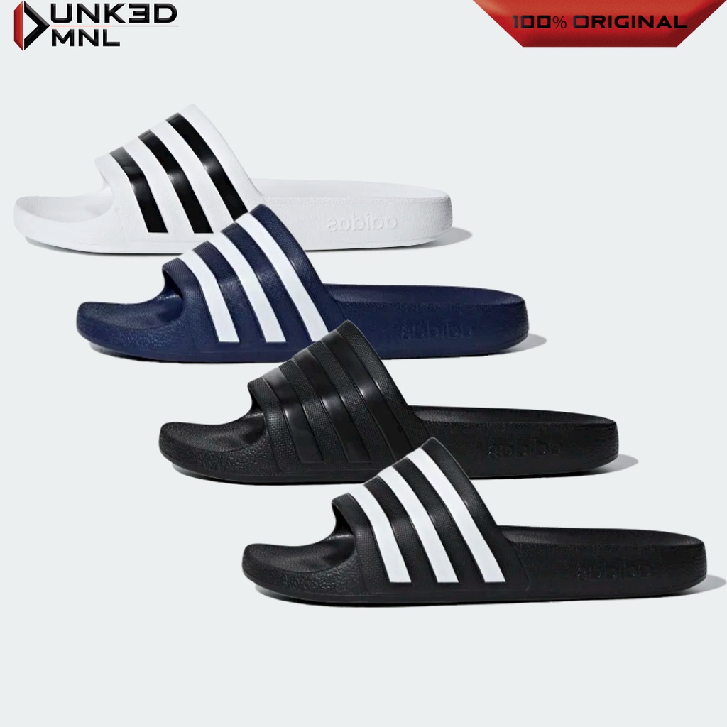 100% Original Aqua Slides "Triple Black / Black Stripes / Dark Blue ...