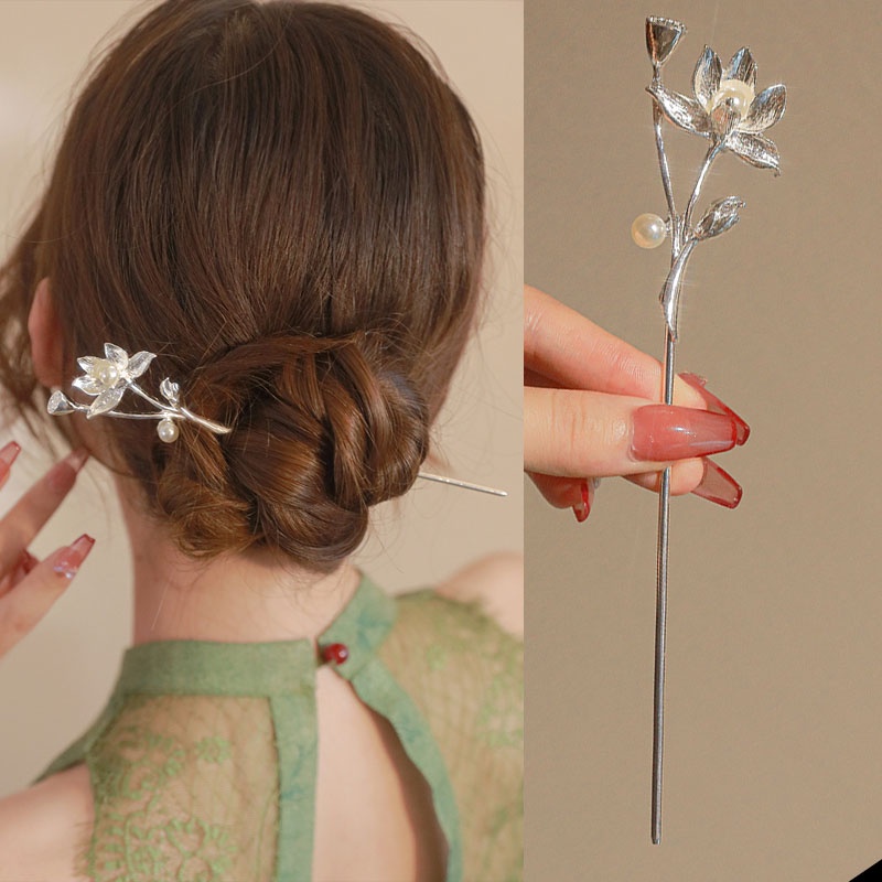 Chinese Trditional Lotus Pearl Hairpin Ancient Headwear Fashion Hair ...