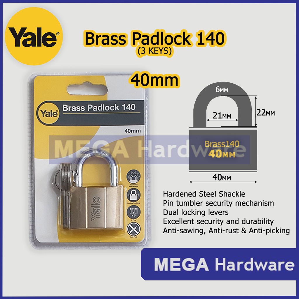Yale V140 Outdoor Brass Padlock Heavy Duty 30mm 40mm 50mm 60mm 70mm ...
