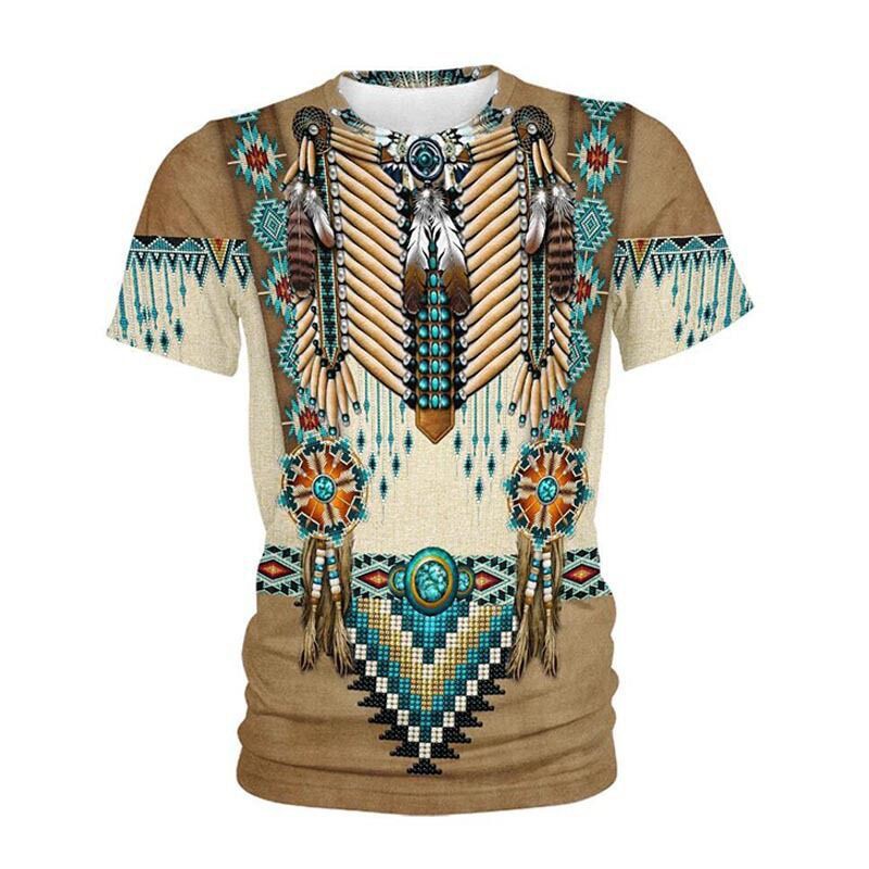 Hot sale Men's short T-shirt 3D Native American Patterns Short Sleeves ...