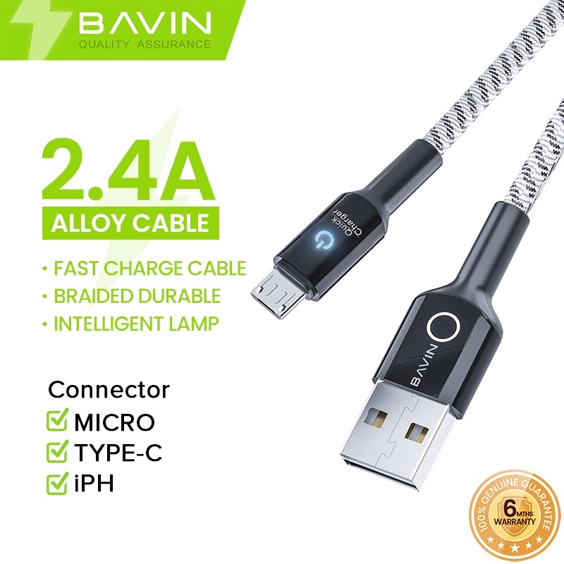 BAVIN CB157 2.4A Fast Charging Nylon Braided Smart Power-Off Data Cable ...