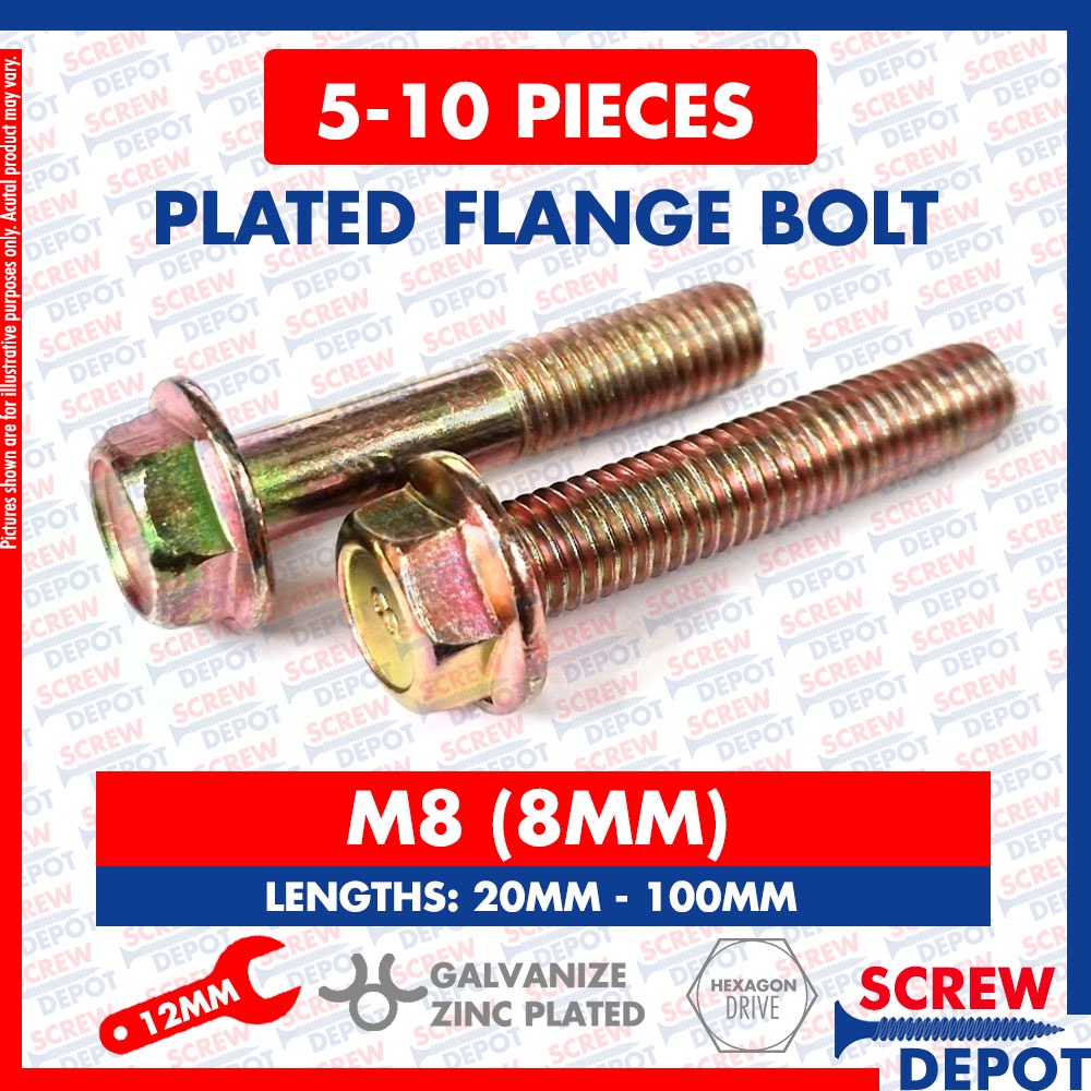 5-10PCS M8 ( 8mm ) Flange Bolt Tetanized Plated / Hex Washer Flanged ...