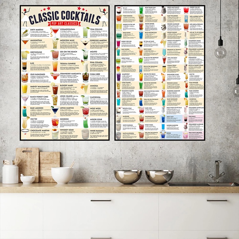 Cocktails Guide Posters Kitchen Canvas Painting Cocktail Menu Prints Over 100 Drinks Wall Art ...