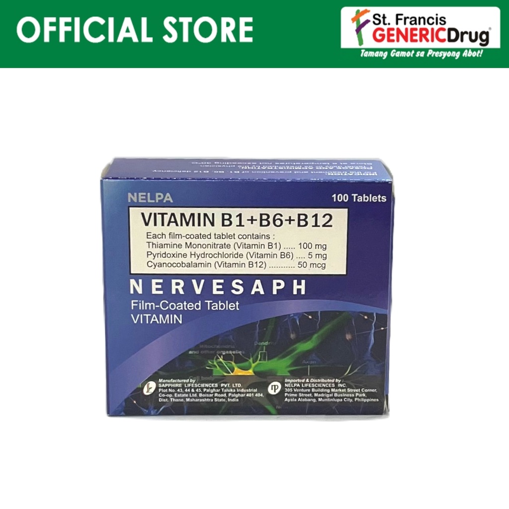 Nervesaph Vitamin B Complex (100 Film-Coated Tablets) | Shopee Philippines